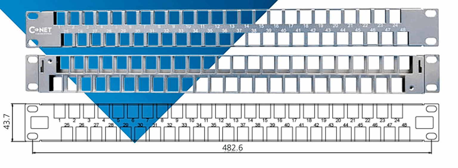 CNET 1U CAT6A FTP Keystone 48 Port Patch Panel Frame - CNET