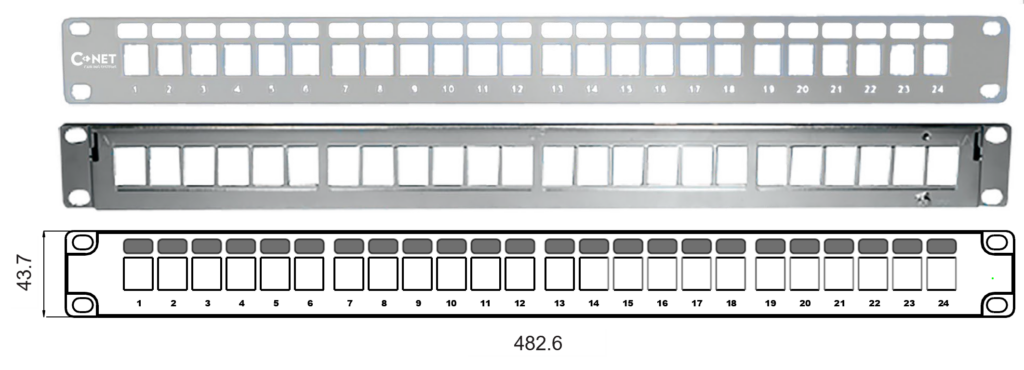 CNET 1U CAT6A FTP Keystone 24 Port Patch Panel Frame - CNET